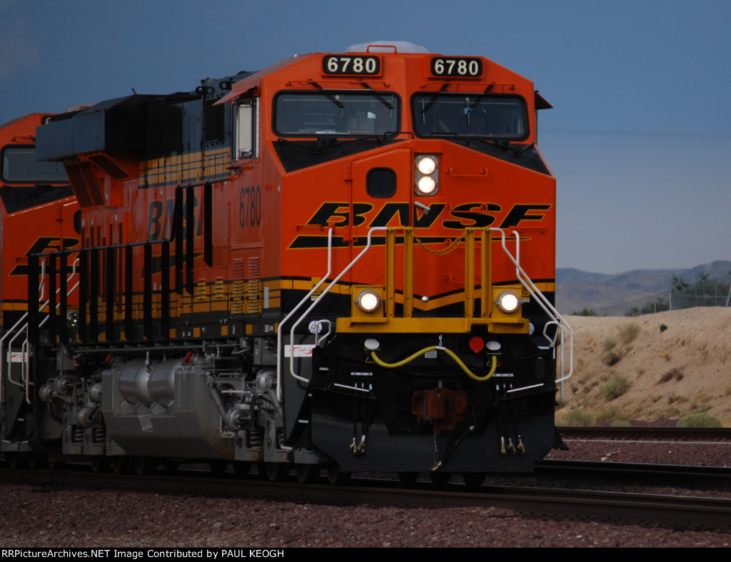 Full Shot Up and Close of a 8 Day Old Very, Very Brand New BNSF 6780 (ES44C4) as she Leads the ...
